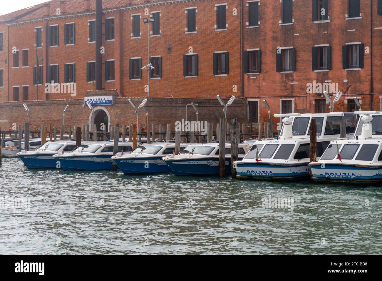 Venice, Italy. 2nd Oct, 2023. Polizia police station with Polizia boats ...