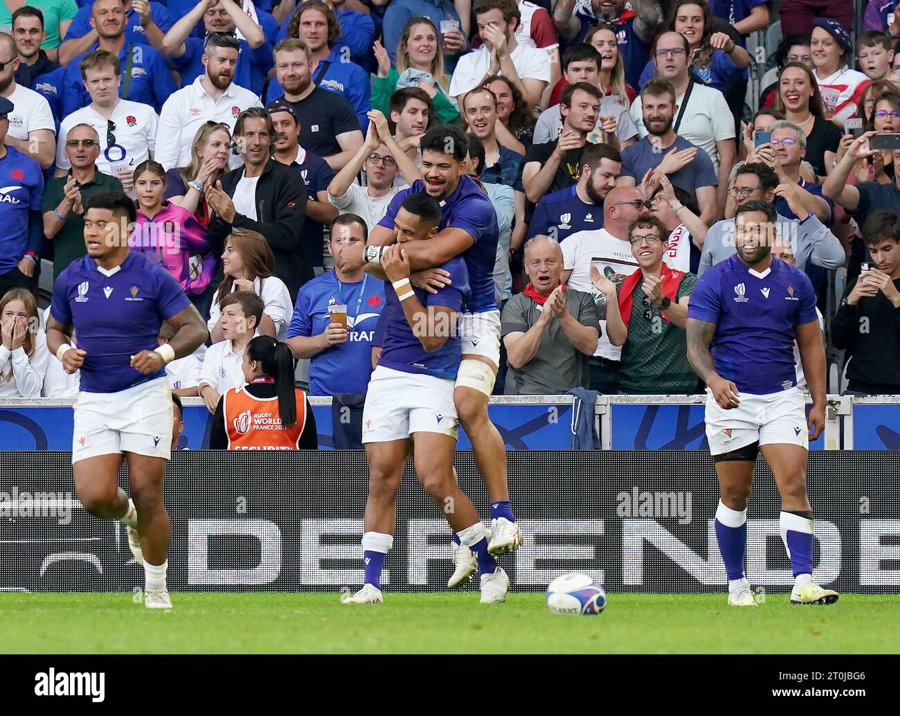 Samoa's Nigel Ah-Wong celebrates scoring their second try of the game ...