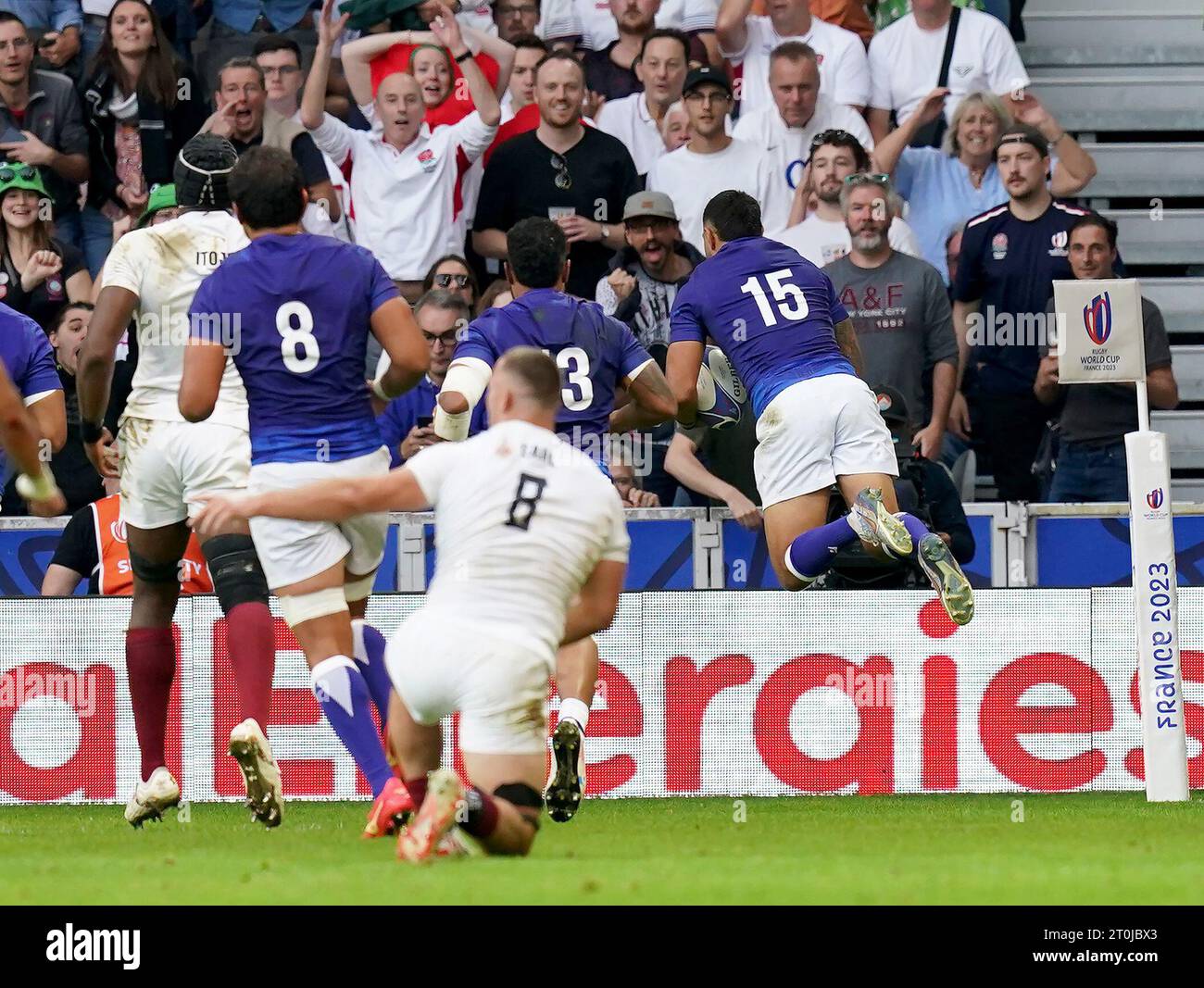 Samoa's Duncan Paia'aua scores their third try of the game but was ...