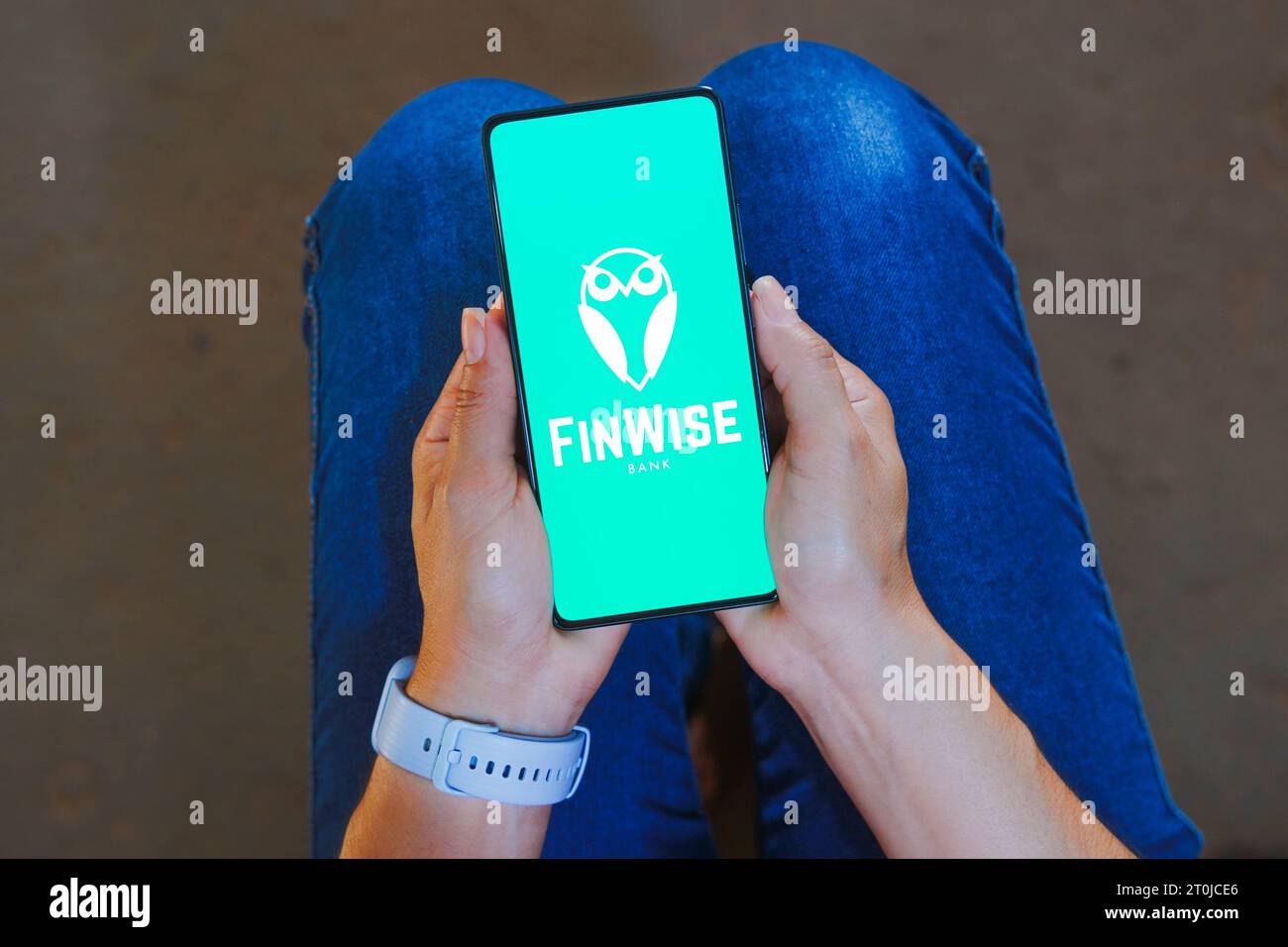 In this photo illustration, the FinWise Bank logo is displayed on a smartphone screen Stock ...