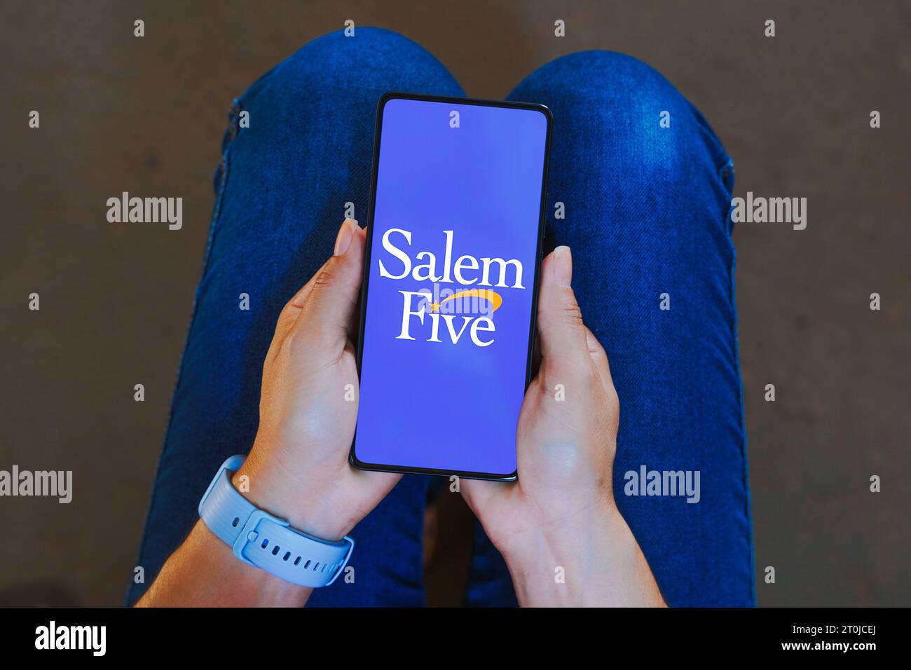 In this photo illustration, the Salem Five Bank logo is displayed on a ...