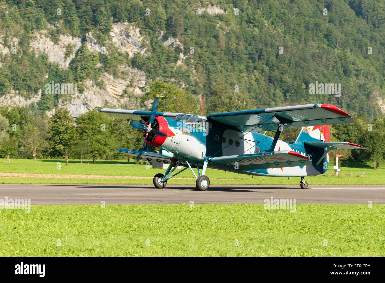Mollis, Switzerland, August 18, 2023 LY-MHC Antonov AN-2 historic old ...