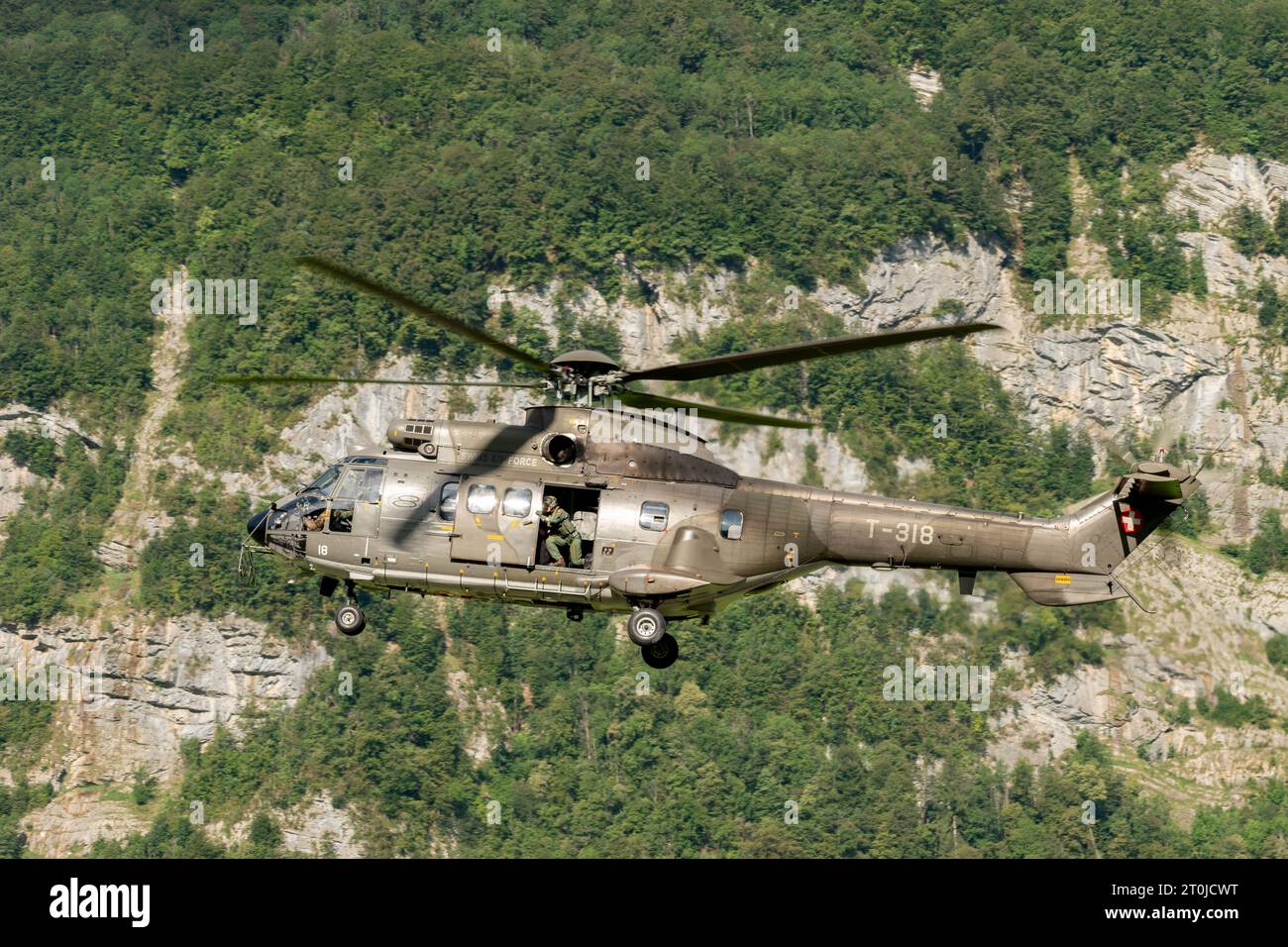 Mollis, Switzerland, August 18, 2023 Swiss military super puma ...