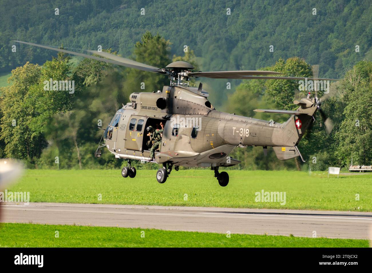 Mollis, Switzerland, August 18, 2023 Swiss military super puma ...