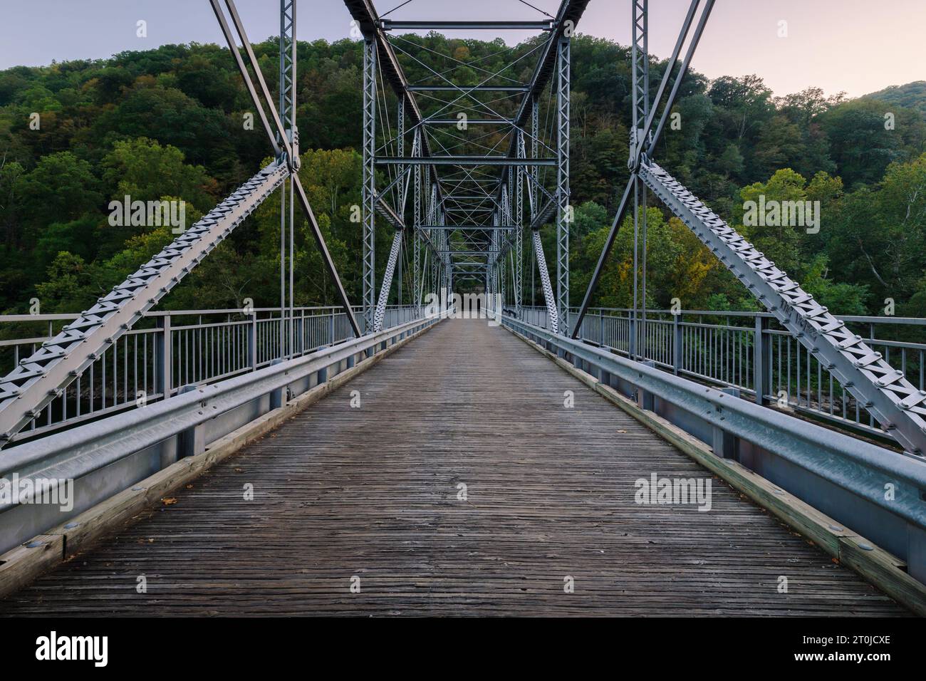 Steel trusses of the Fayette Station Bridge over the New River in West ...