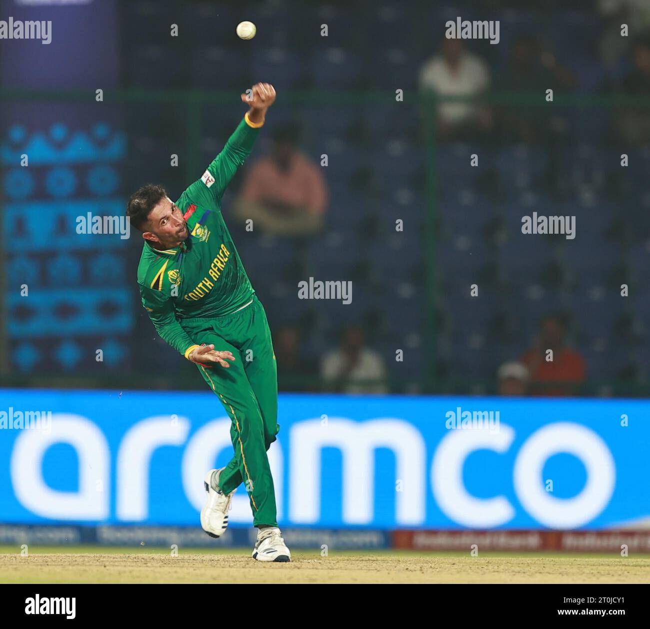 New Delhi, Delhi, India. 7th Oct, 2023. Keshav Maharaj of South Africa ...