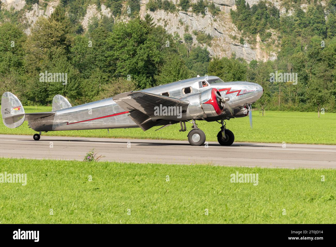 Mollis, Switzerland, August 18, 2023 NC-81125 Lockheed Model 12 Electra ...