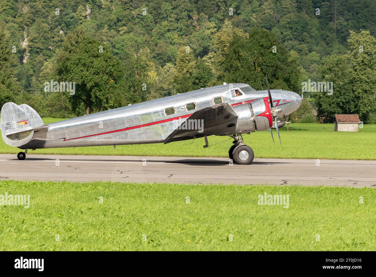 Mollis, Switzerland, August 18, 2023 NC-81125 Lockheed Model 12 Electra ...