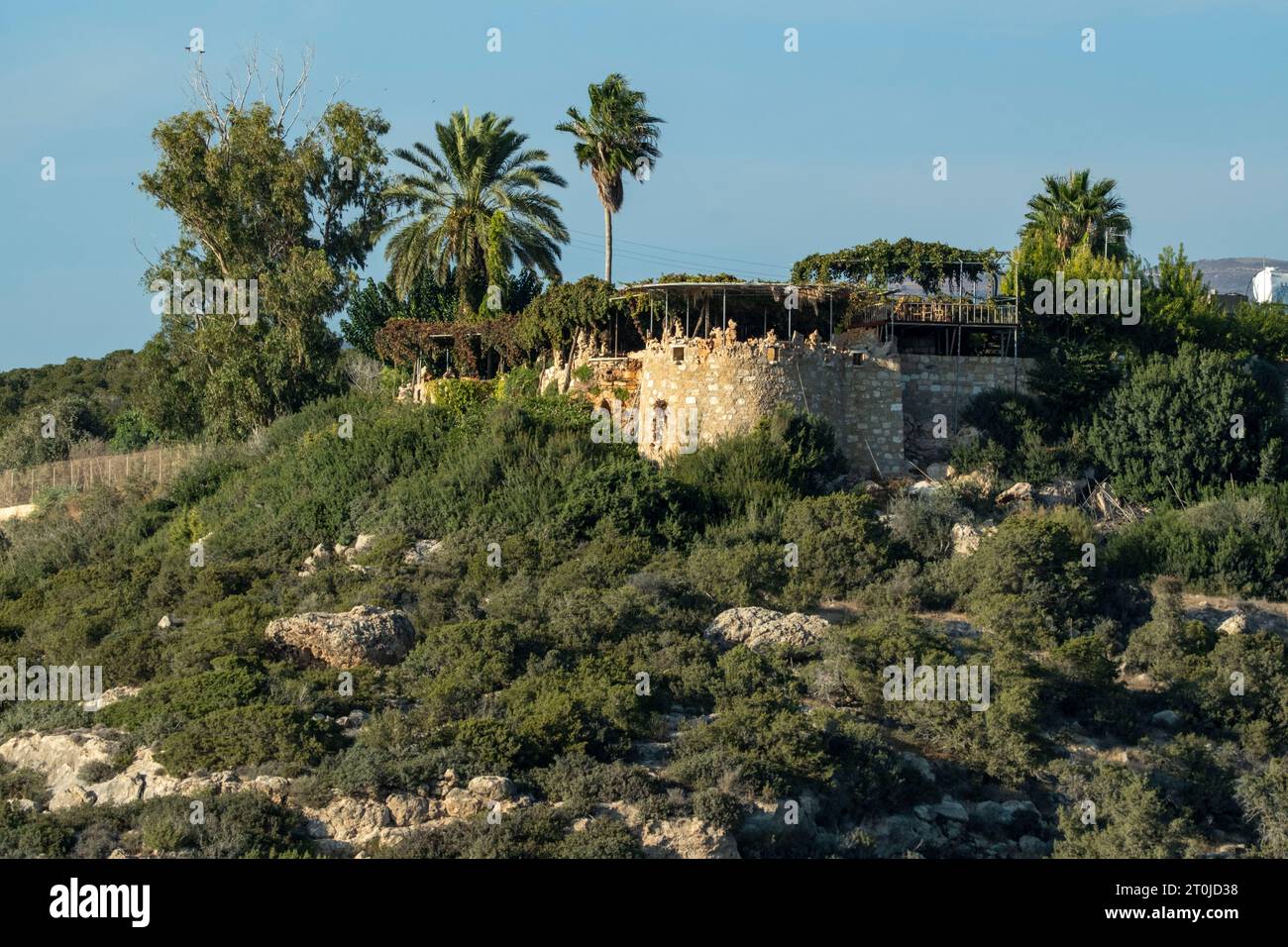 View of the Viklari restaurant (Last Castle) Akamas Peninsula, Cyprus ...