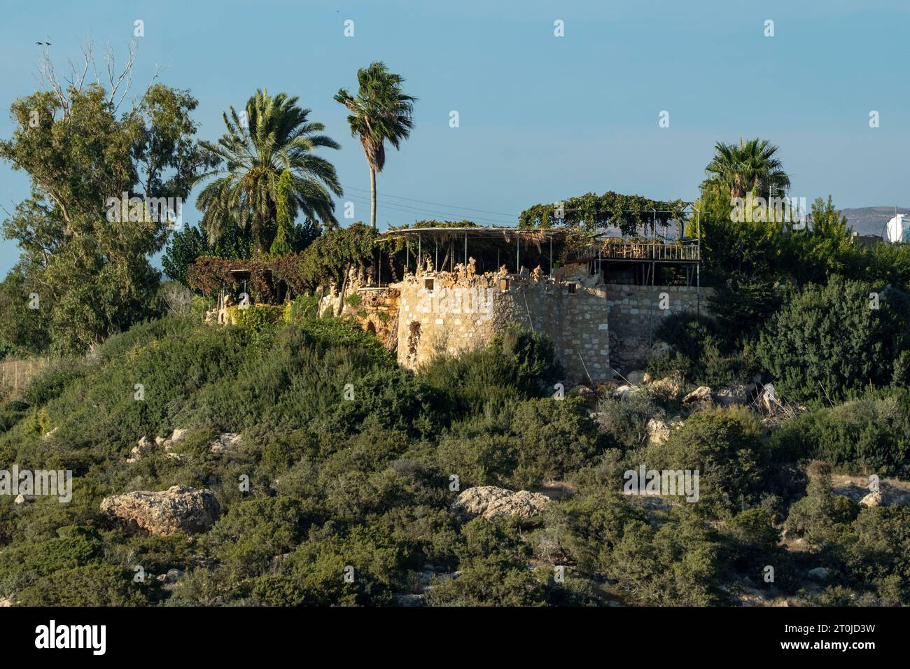 View of the Viklari restaurant (Last Castle) Akamas Peninsula, Cyprus ...