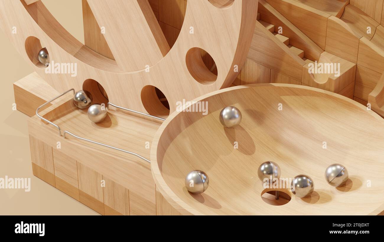 Wooden marble run machine with natural lighting and plain background ... Wooden marble run machine with natural lighting and plain background ...