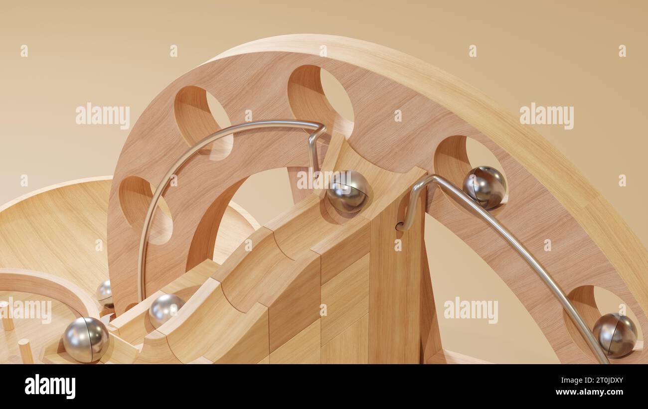 Wooden marble run machine with natural lighting and plain background ... Wooden marble run machine with natural lighting and plain background ...