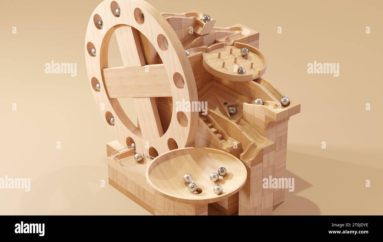 Wooden marble run machine with natural lighting and plain background ... Wooden marble run machine with natural lighting and plain background ...