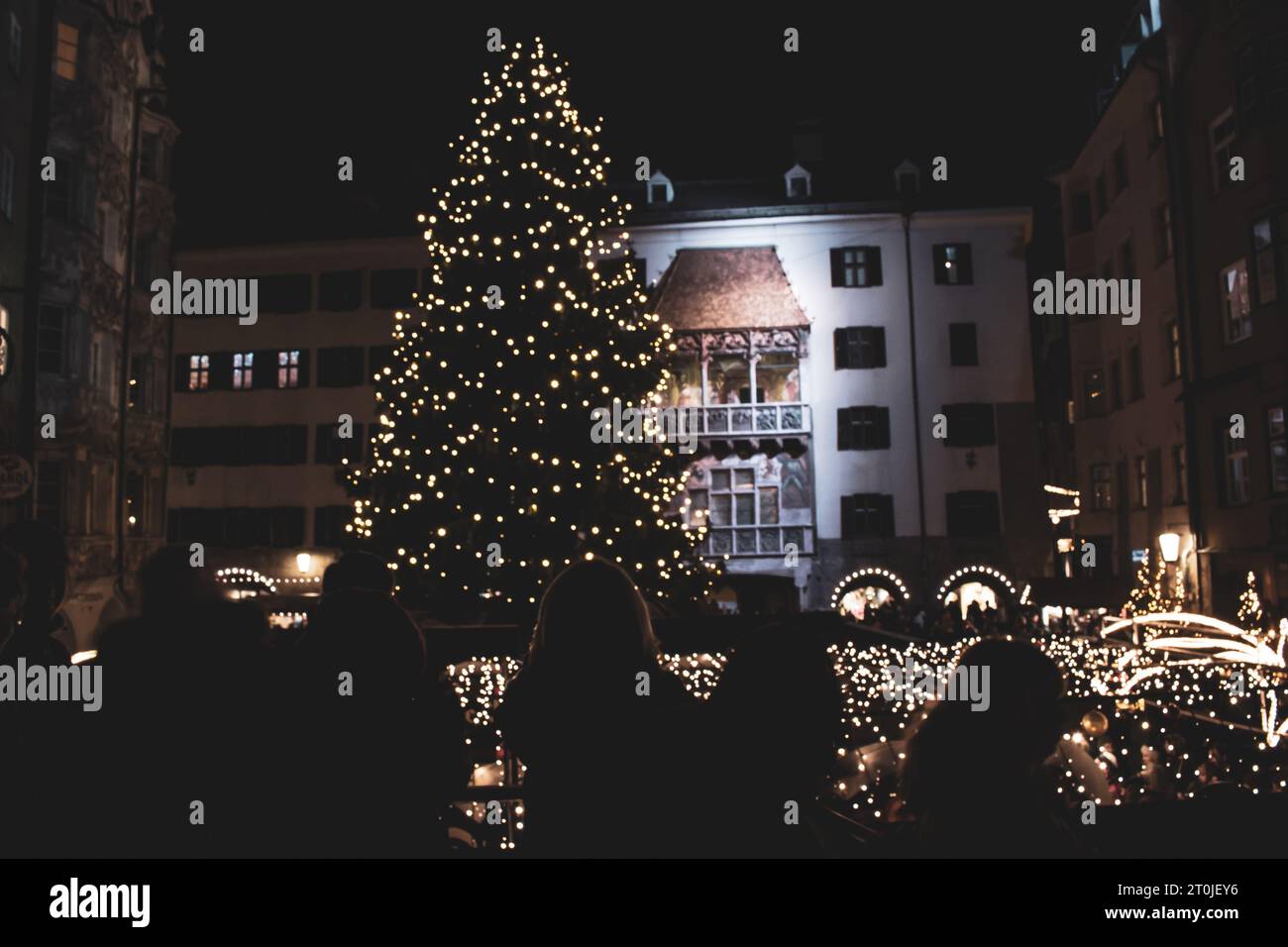 Christmas market at night, Innsbruck, Austria. Famous square with ...