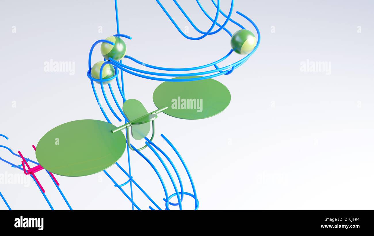 Colorful steel track rolling ball sculpture with plain background ...