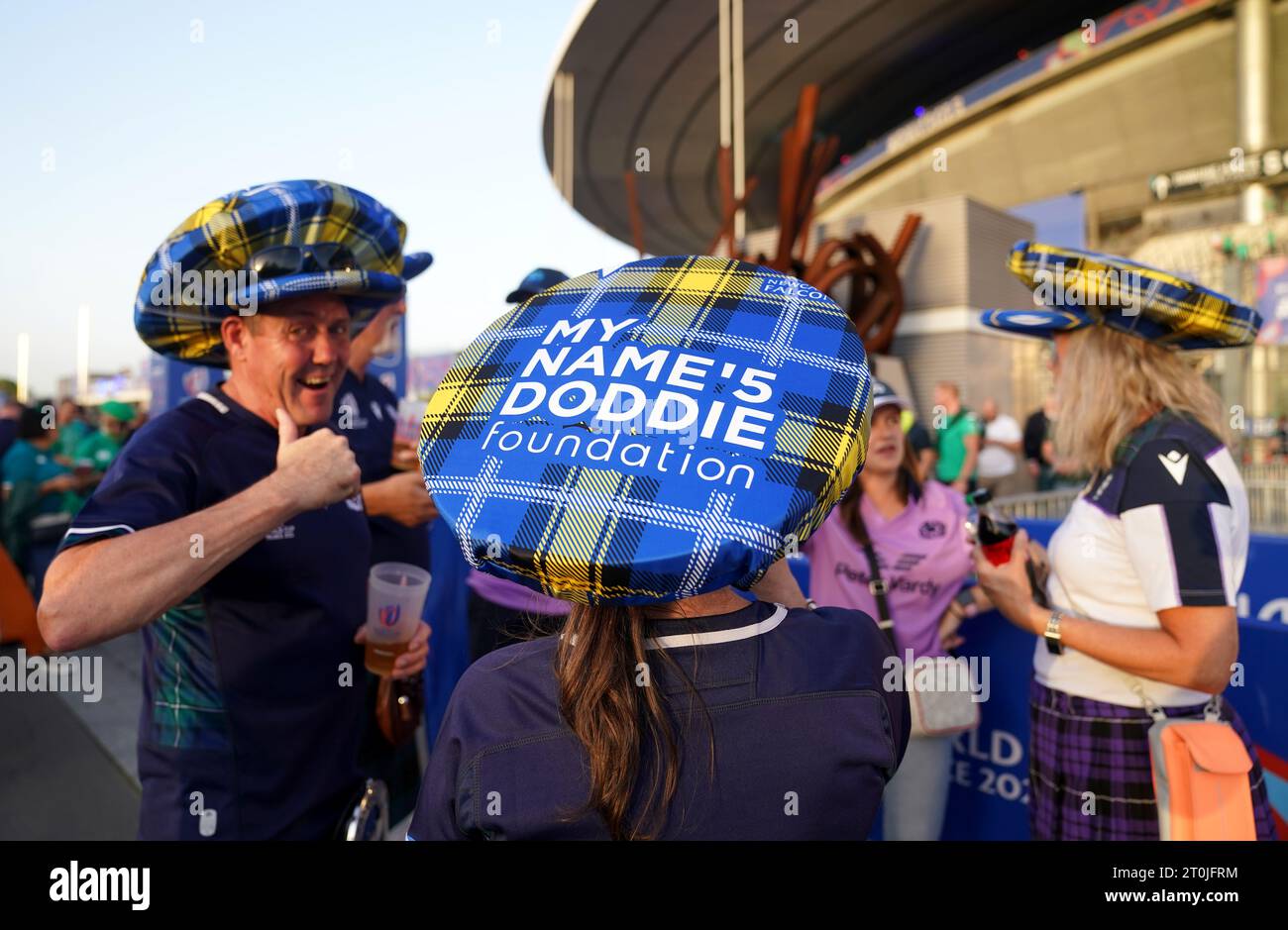 Fans of Scotland wearing My Name's Doddie foundation hats outside the ...
