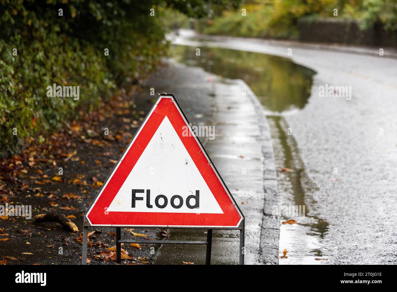 A flood warning sign in Dumbarton, West Dunbartonshire, as Scotland and ...