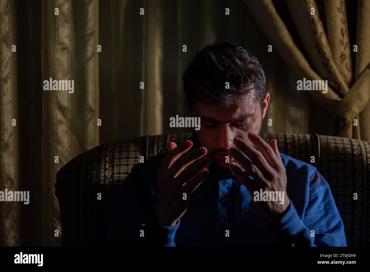 muslim male rising his hands to pray for allah and asking for ...