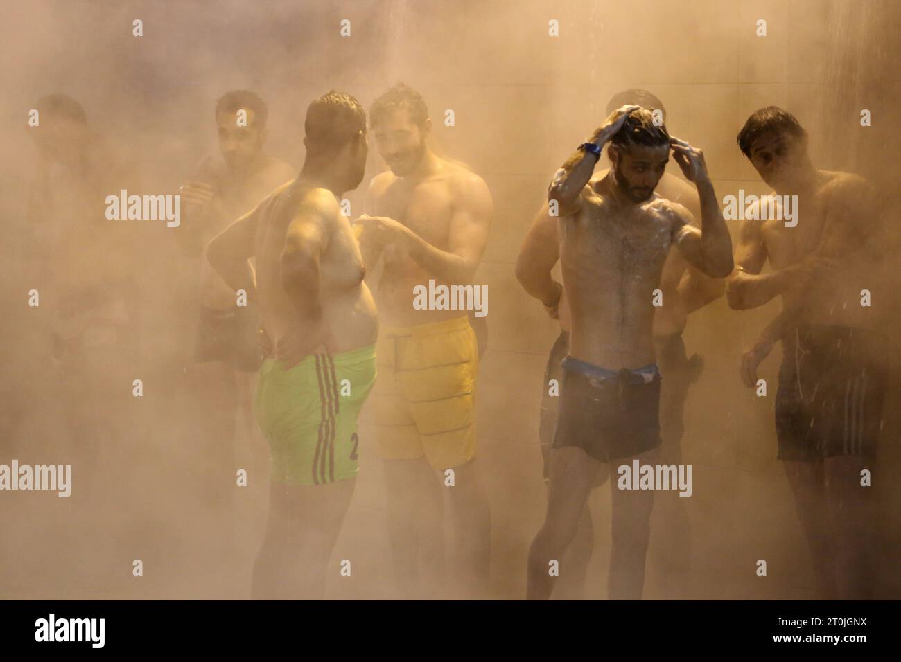 Sarein, Ardabil, Iran. 5th Oct, 2023. Iranian men take showers at the ...