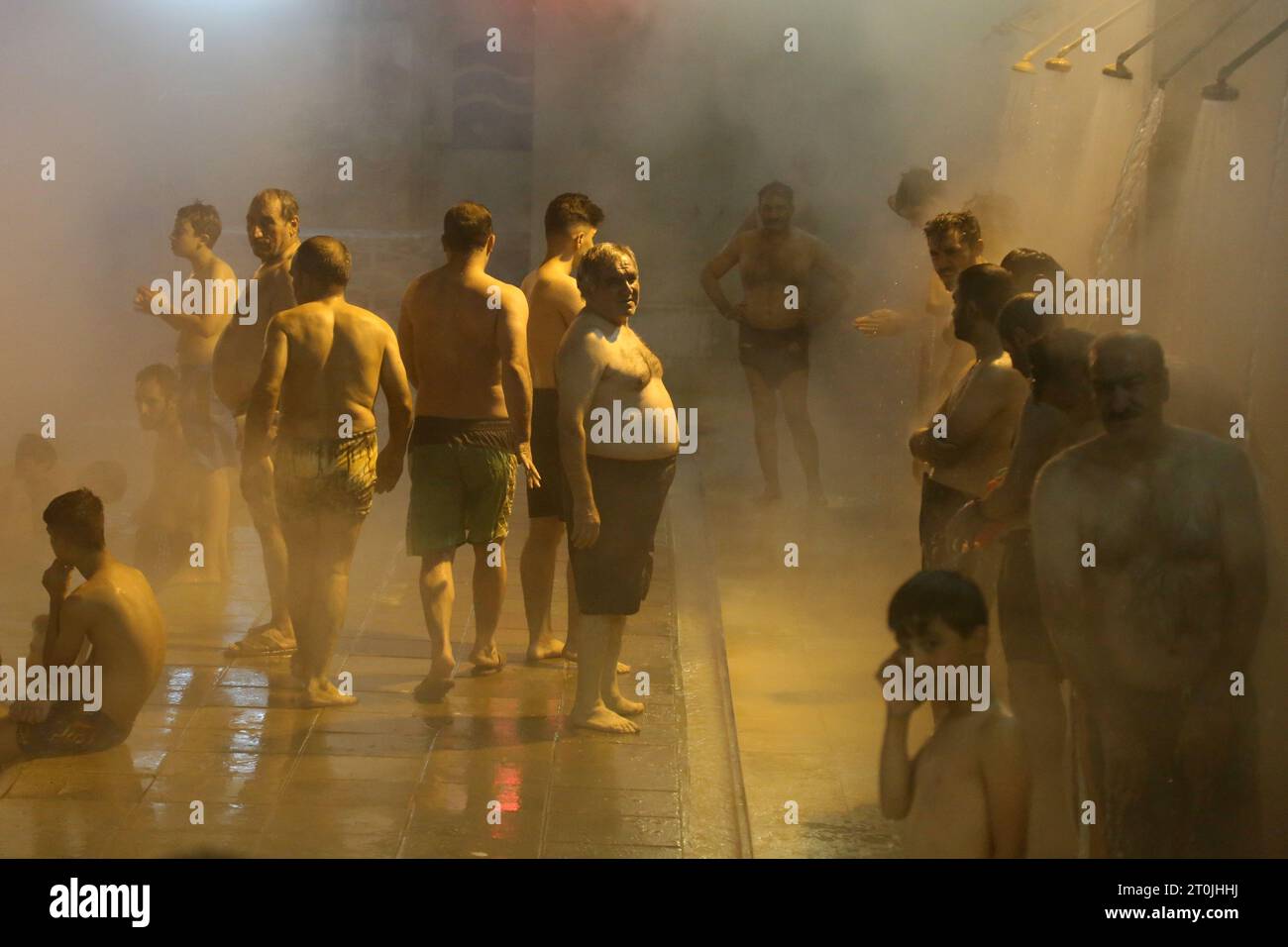 Sarein, Ardabil, Iran. 5th Oct, 2023. Iranian men take showers at the ...