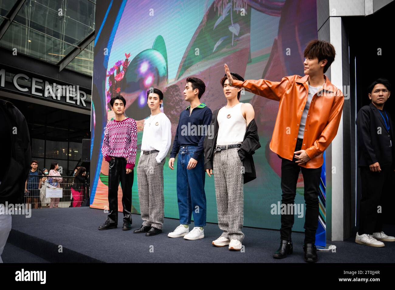 Thailand. 07th Oct, 2023. Members of Thai band PROXIE arrive at the ...