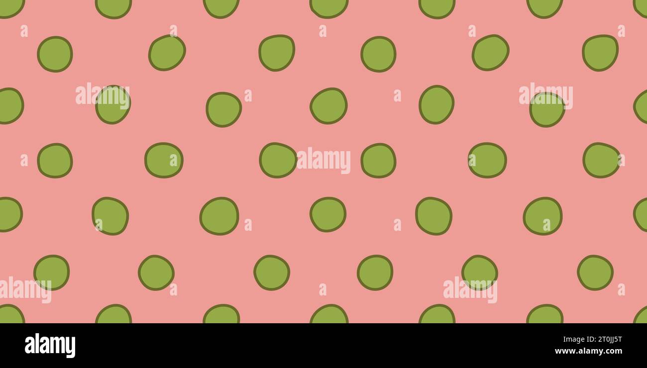 Hand drawn seamless polka dots pattern with outline, pink and green ...