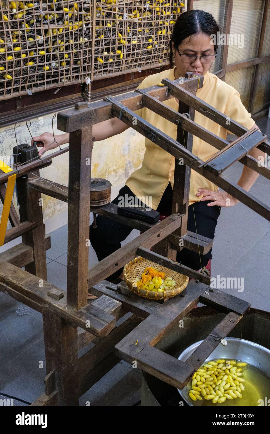 Hoi An, Vietnam. Unthreading Silk Cocoons in Silk Factory Stock Photo ...
