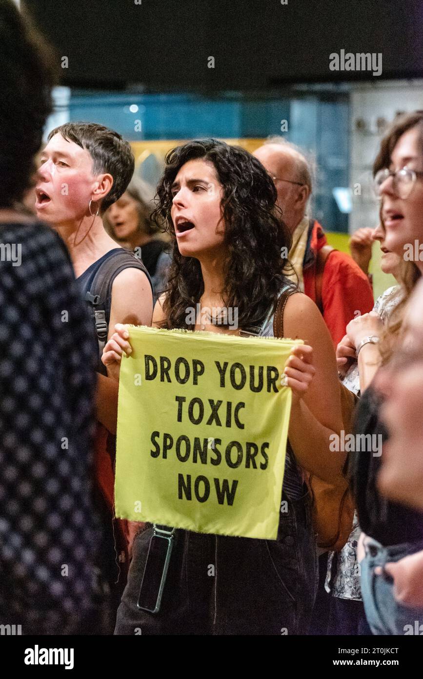 London, UK. 7 October 2023. Climate campaigners from Fossil Free ...