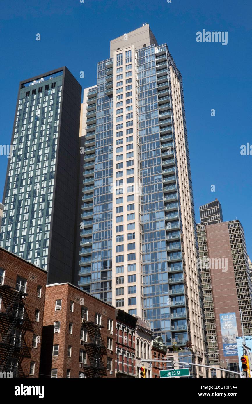 Imposing condominium towers rise above sixth Avenue in Chelsea, 2023 ...