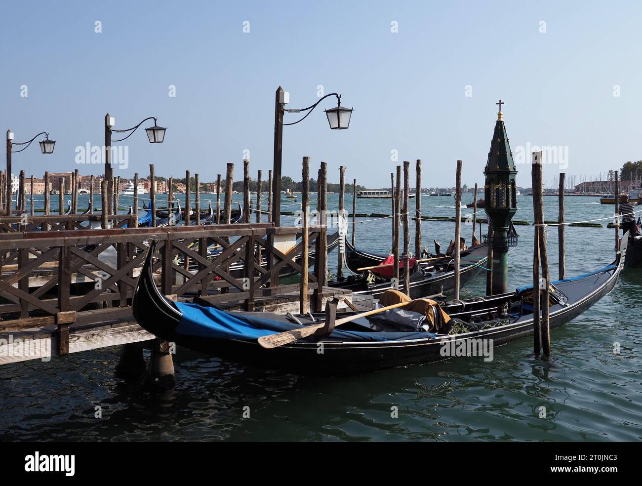 Scenes of Venice, Italy on October 7, 2023. Gondolas wait along a dock ...
