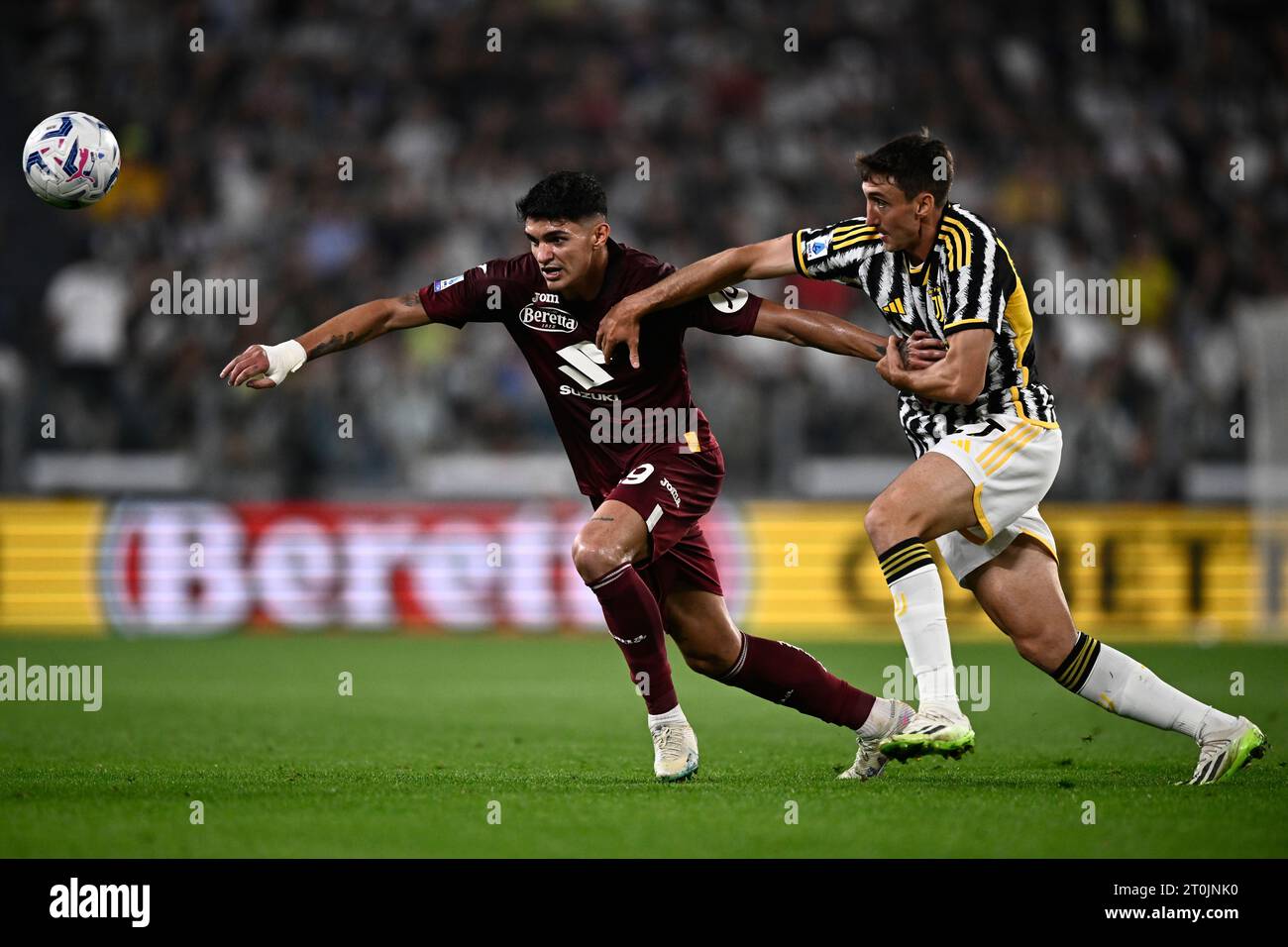 Turin, Italy. 7 October 2023. Raoul Bellanova of Torino FC competes for ...