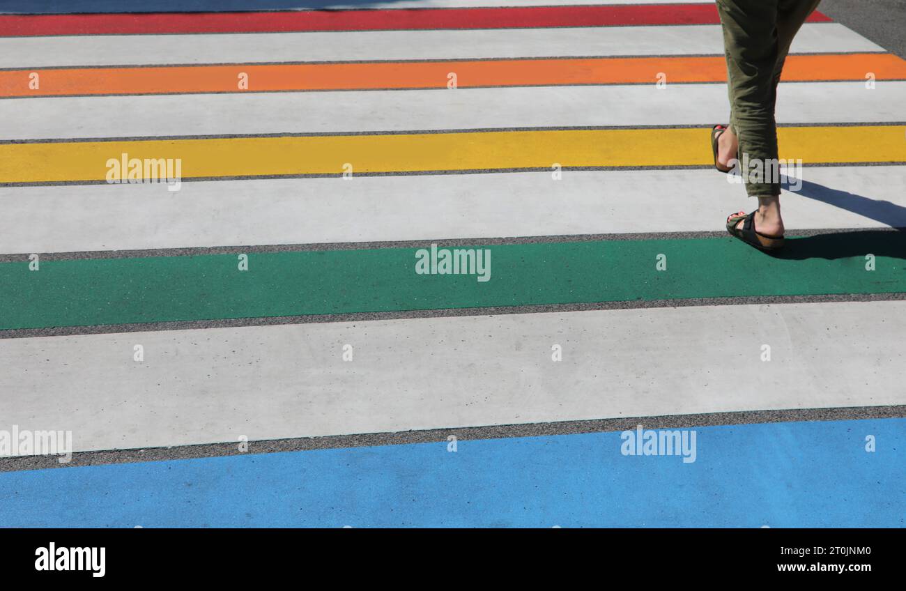 Rainbow colored crosswalk hi-res stock photography and images - Alamy