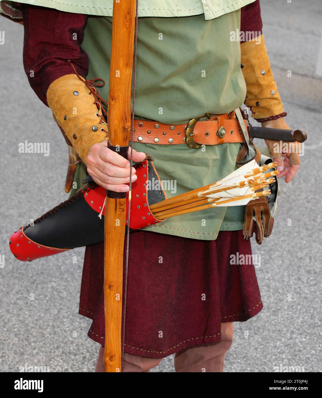archer hunting with leather quiver for arrows and medieval clothes ...