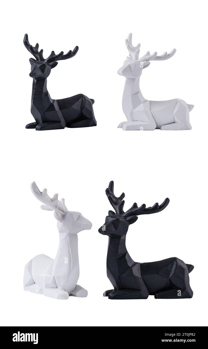 Two wooden reindeer toys isolated on white background for design ...