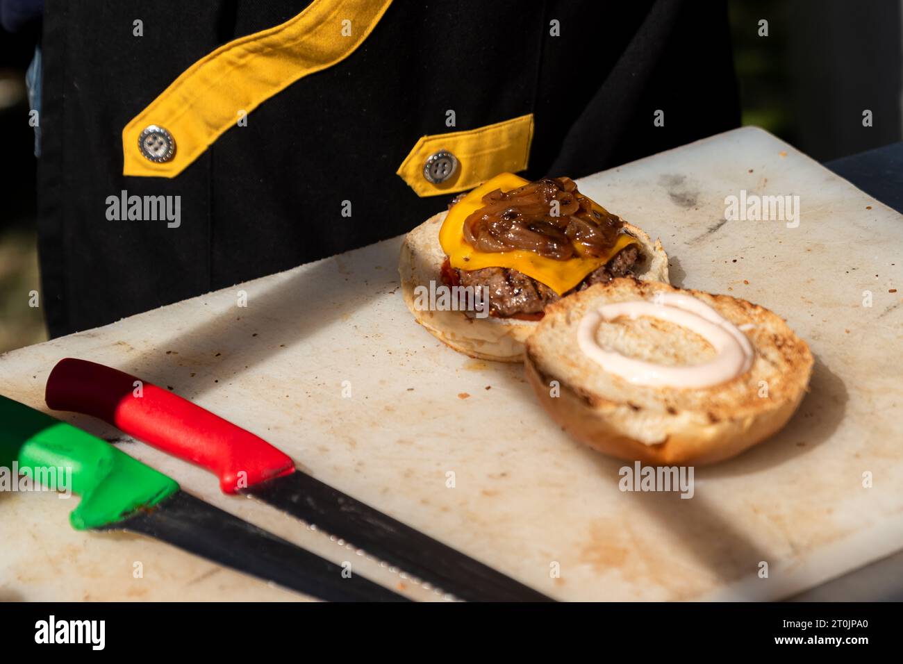 ready-to-eat hamburger service , Cheeseburger prepared for service on ...