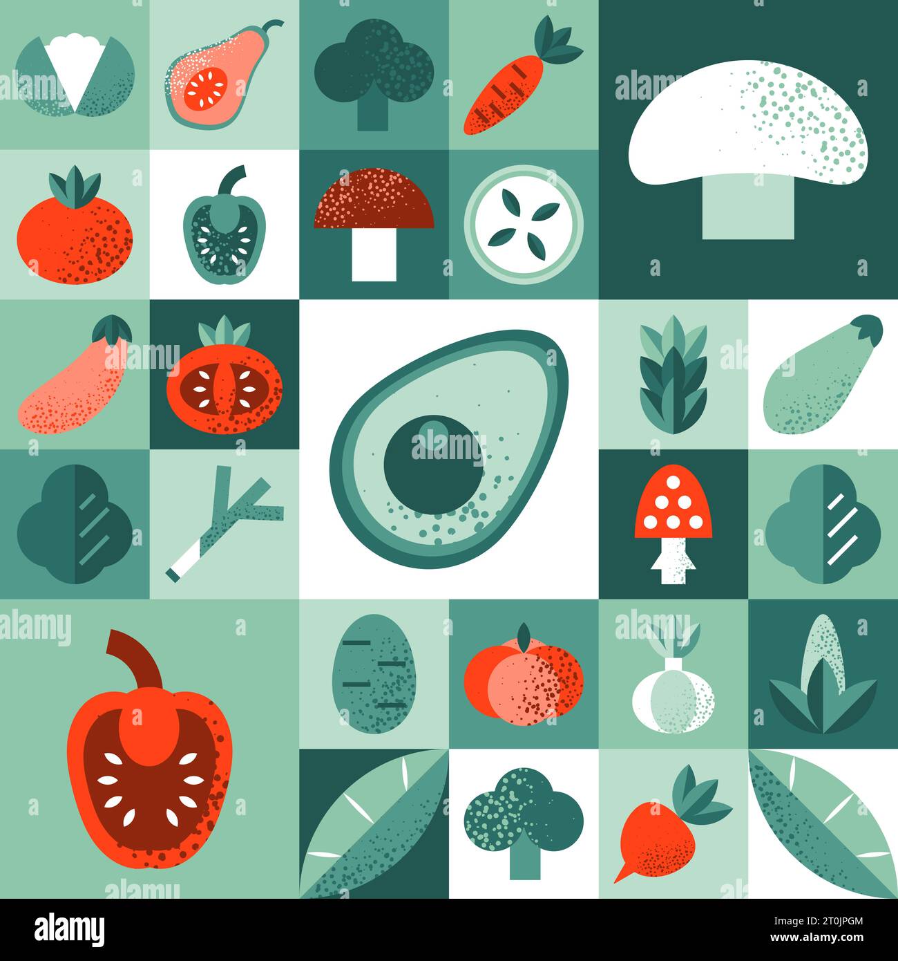 Abstract geometric pattern with vegetables in Bauhaus style Stock ...