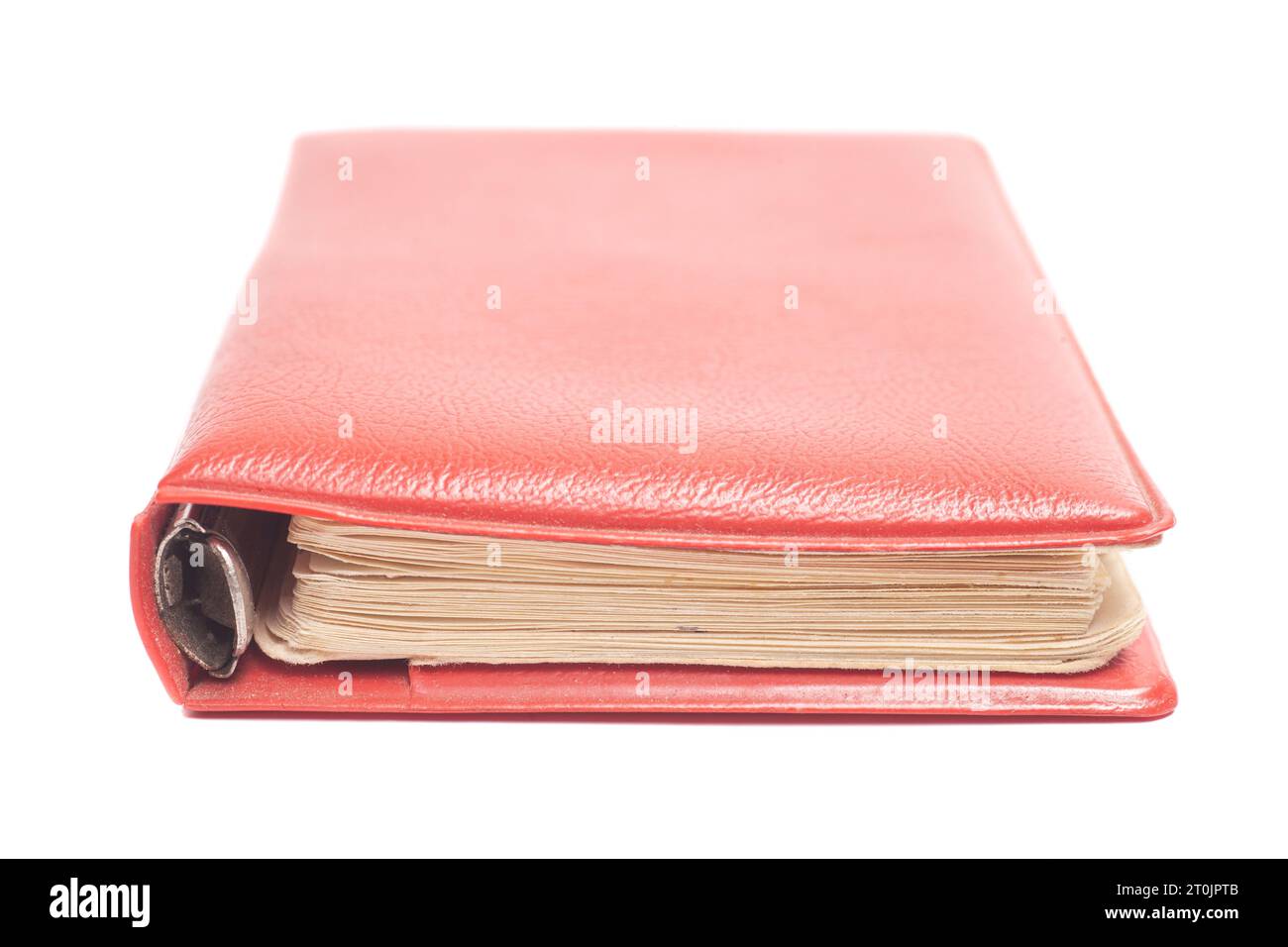 Closed old red organizer from 80s isolated on white background Stock ...
