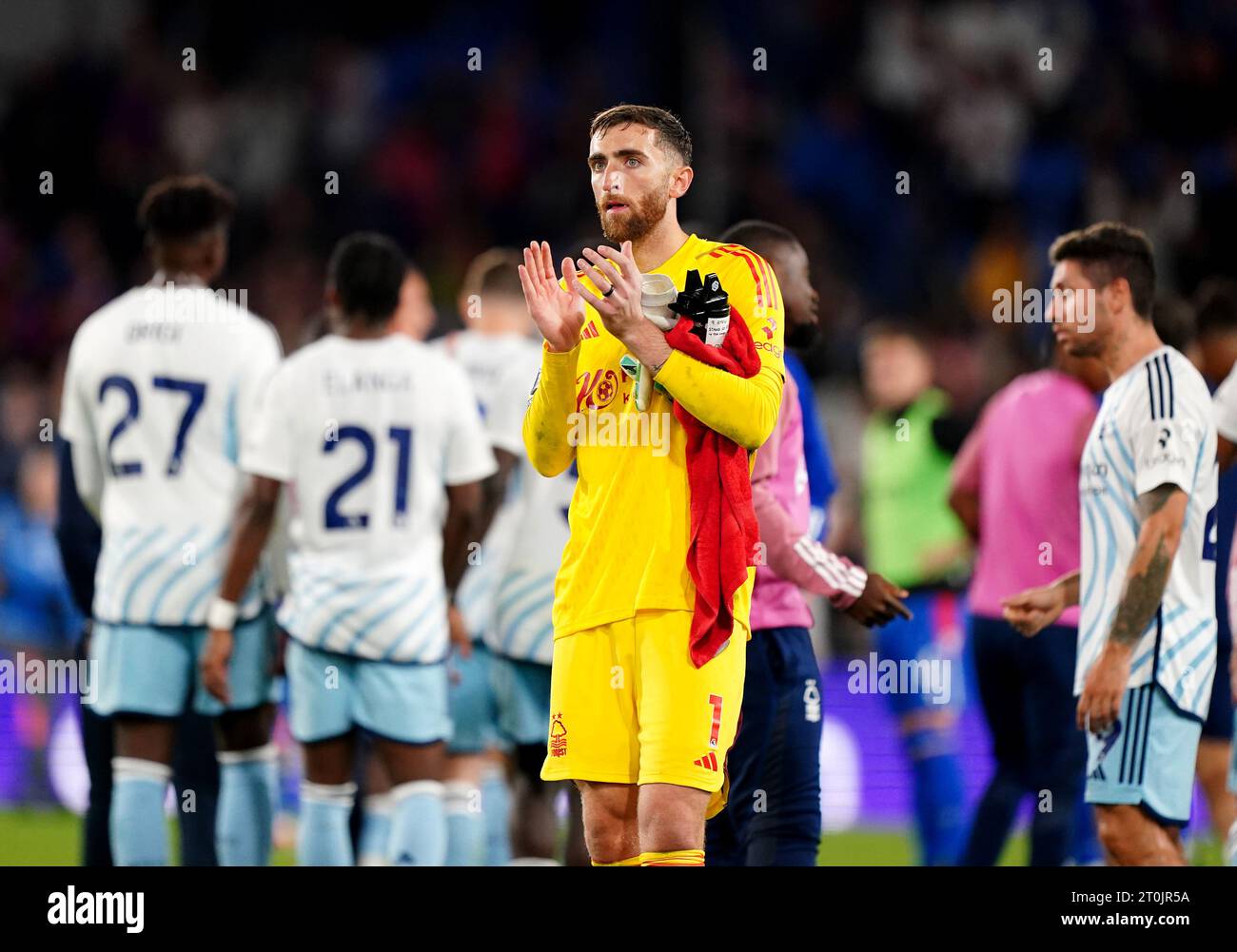 Nottingham Forest goalkeeper Matt Turner applauds the fans after the ...