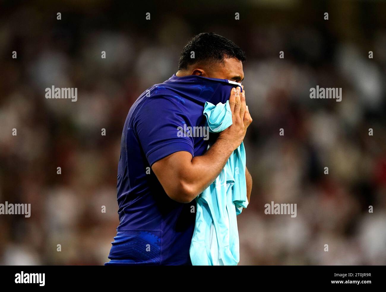Samoa's Sama Malolo reacts at the end of the Rugby World Cup 2023, Pool ...