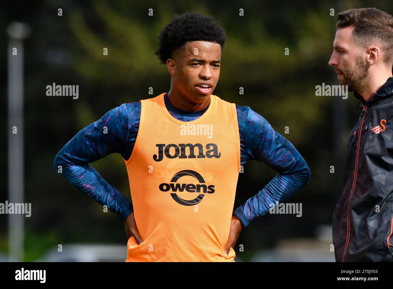 Swansea, Wales. 7 October 2023. Kristian Fletcher of Swansea City talks ...