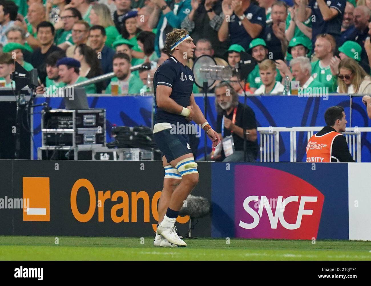 Scotland captain Jamie Ritchie leaves the game with an injury during ...