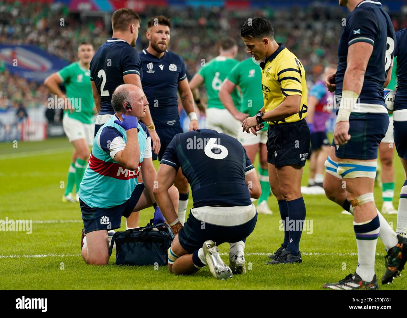 Scotland captain Jamie Ritchie receives treatment for an injury during ...