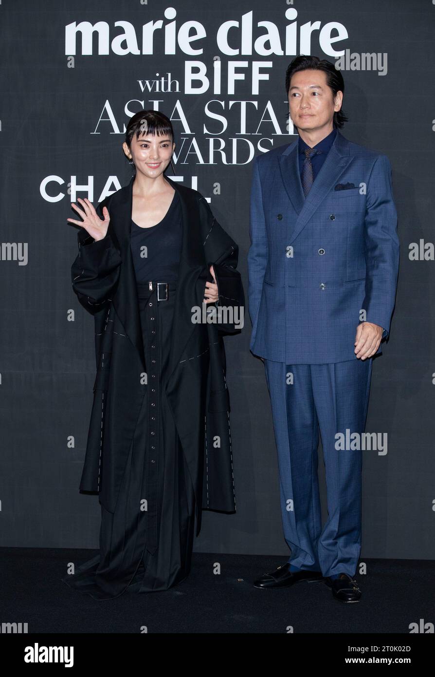 Busan, South Korea. 5th Oct, 2023. (L to R) Japanese actors Nene Tanaka ...