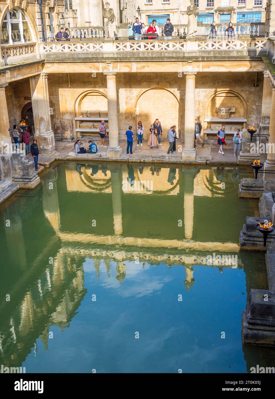 Tourists at, The Great Bath, The Roman Baths, Bath, Somerset, England ...