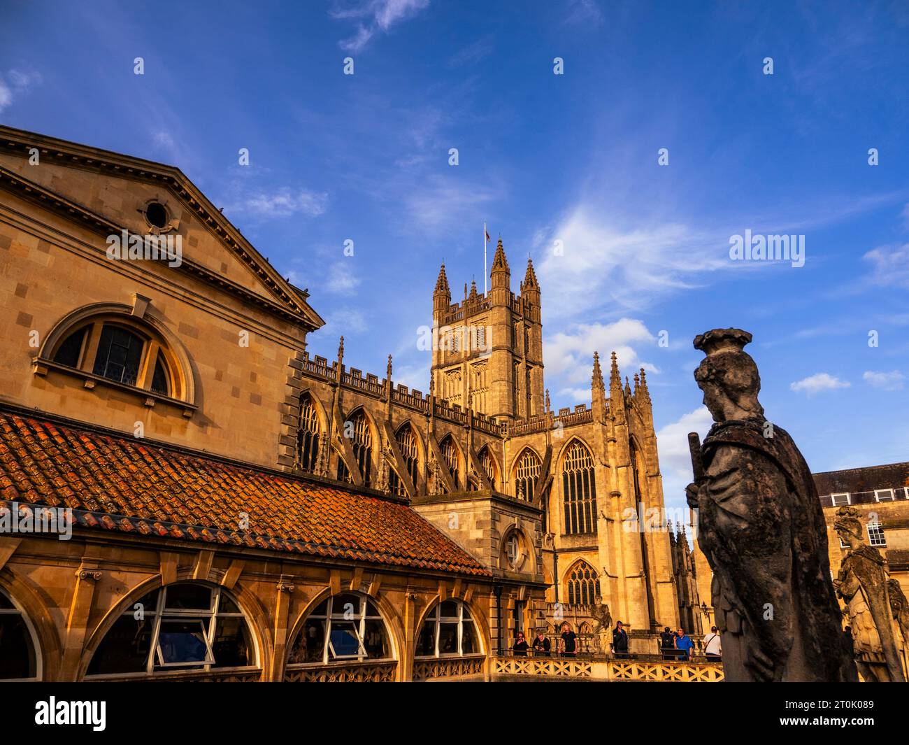 View of the Roman Baths, and Bath Abbey, with Statues of Roman Soldiers ...