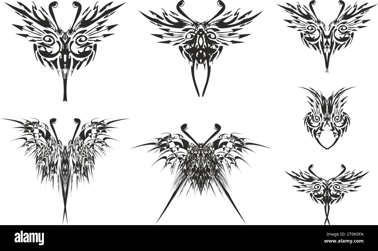 Black-white butterfly symbols for tattoos or emblems. Floral butterfly ...