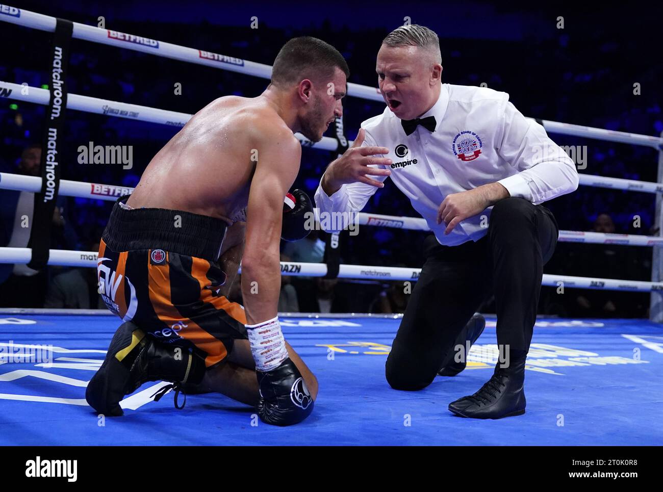 Connor Coghill takes the count in the 12th round against Hopey Price ...