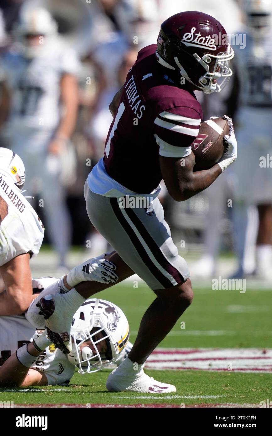 Mississippi State wide receiver Zavion Thomas (1) breaks an attempted ...