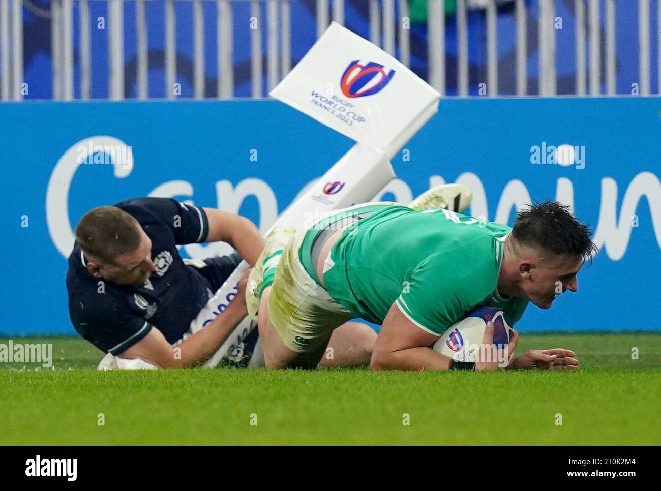 Ireland's Dan Sheehan scores their side's fifth try during the Rugby ...
