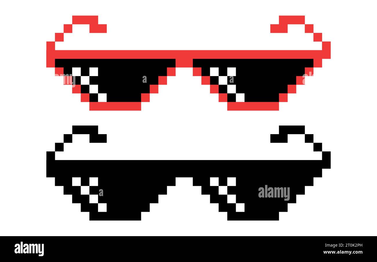 Vector Pixel Boss Glasses Icon Set in 8 bit Retro Style. Summer Meme ...